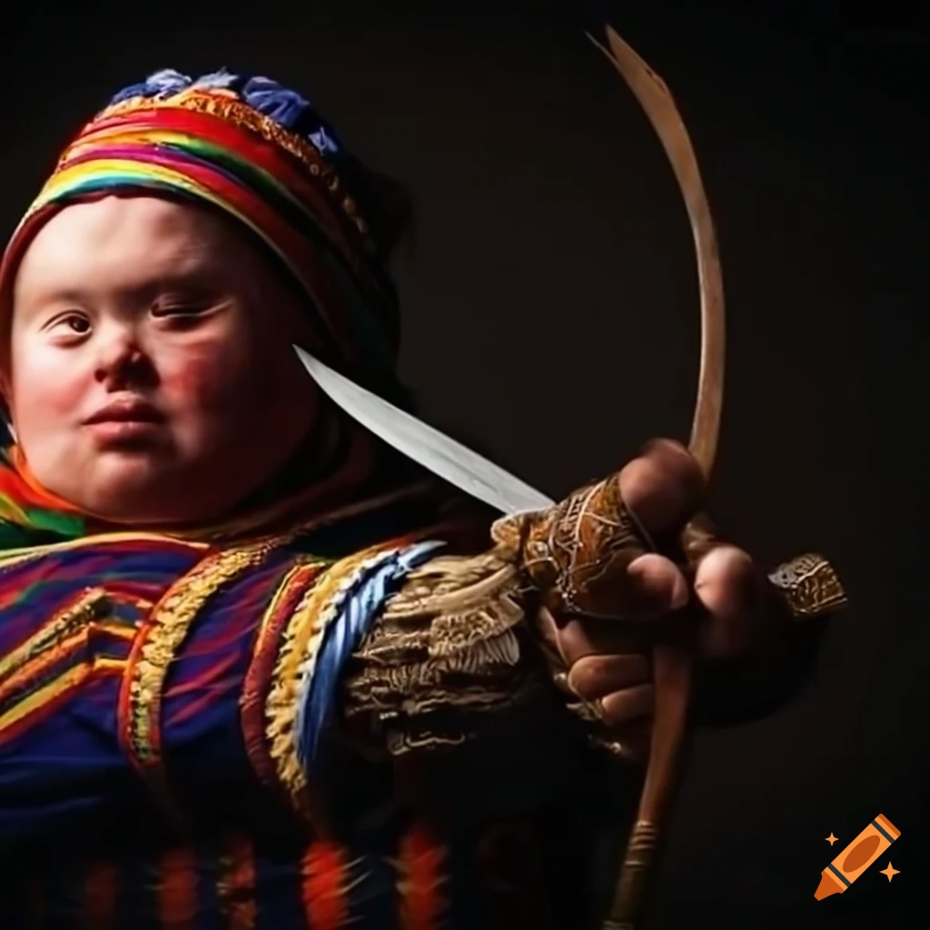 Sami man and indian warrior engaging in swordfight on Craiyon