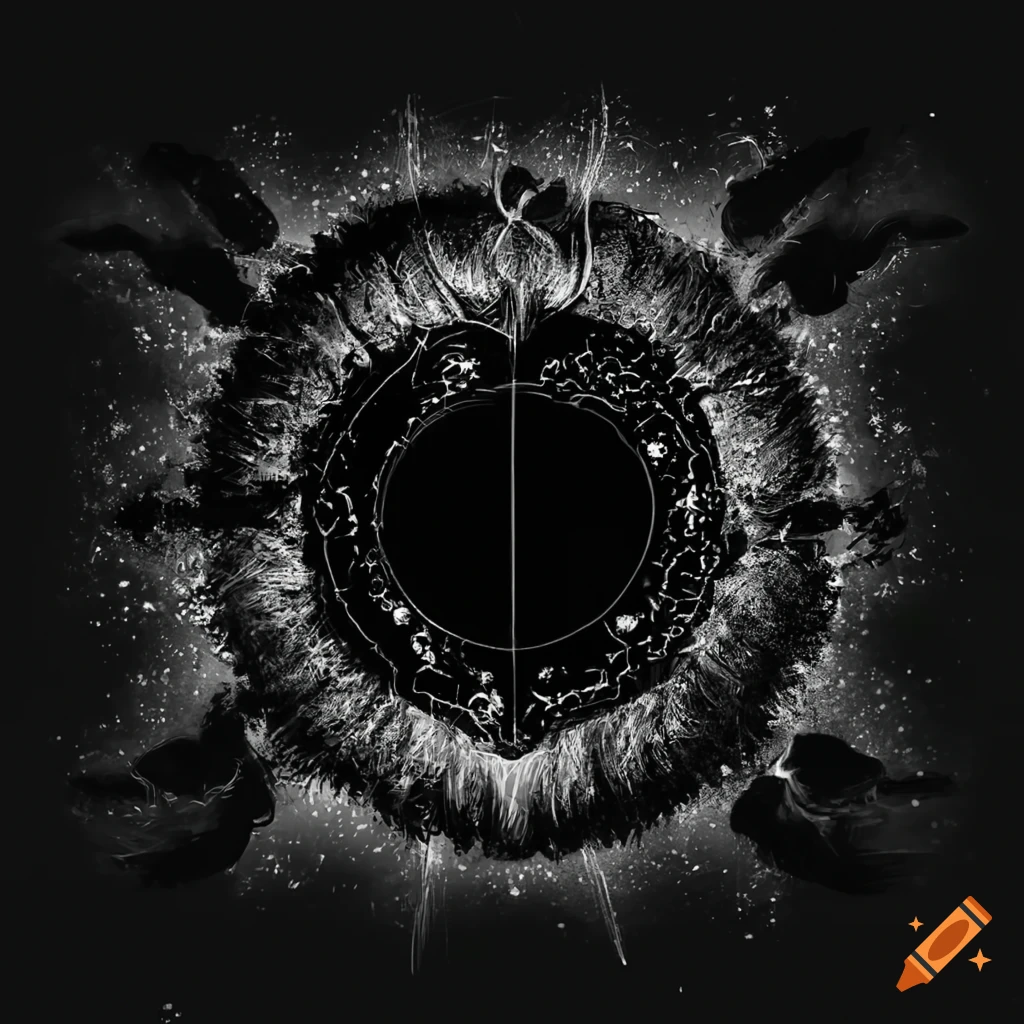 Sun and moon together in black and white concept art style on Craiyon