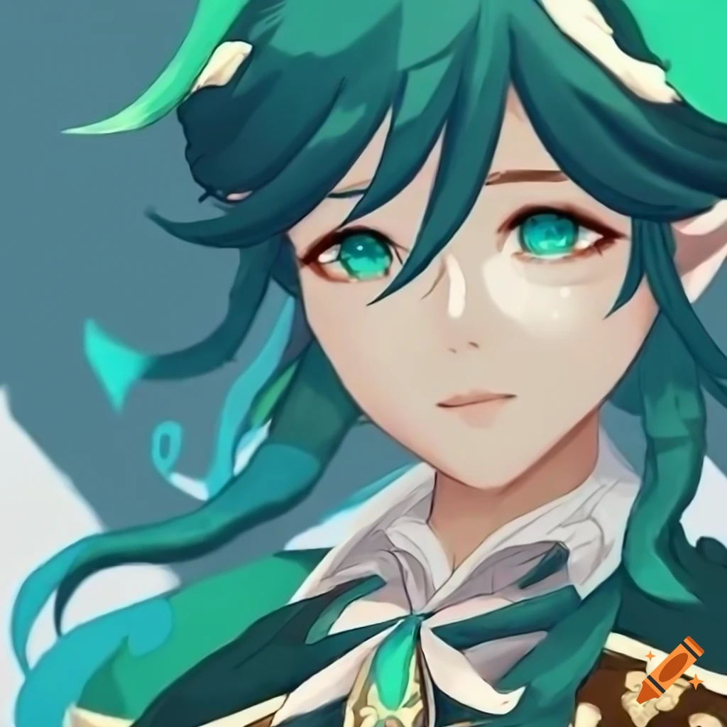 Detailed drawing of genshin impact anemo archon, venti in archon outfit ...