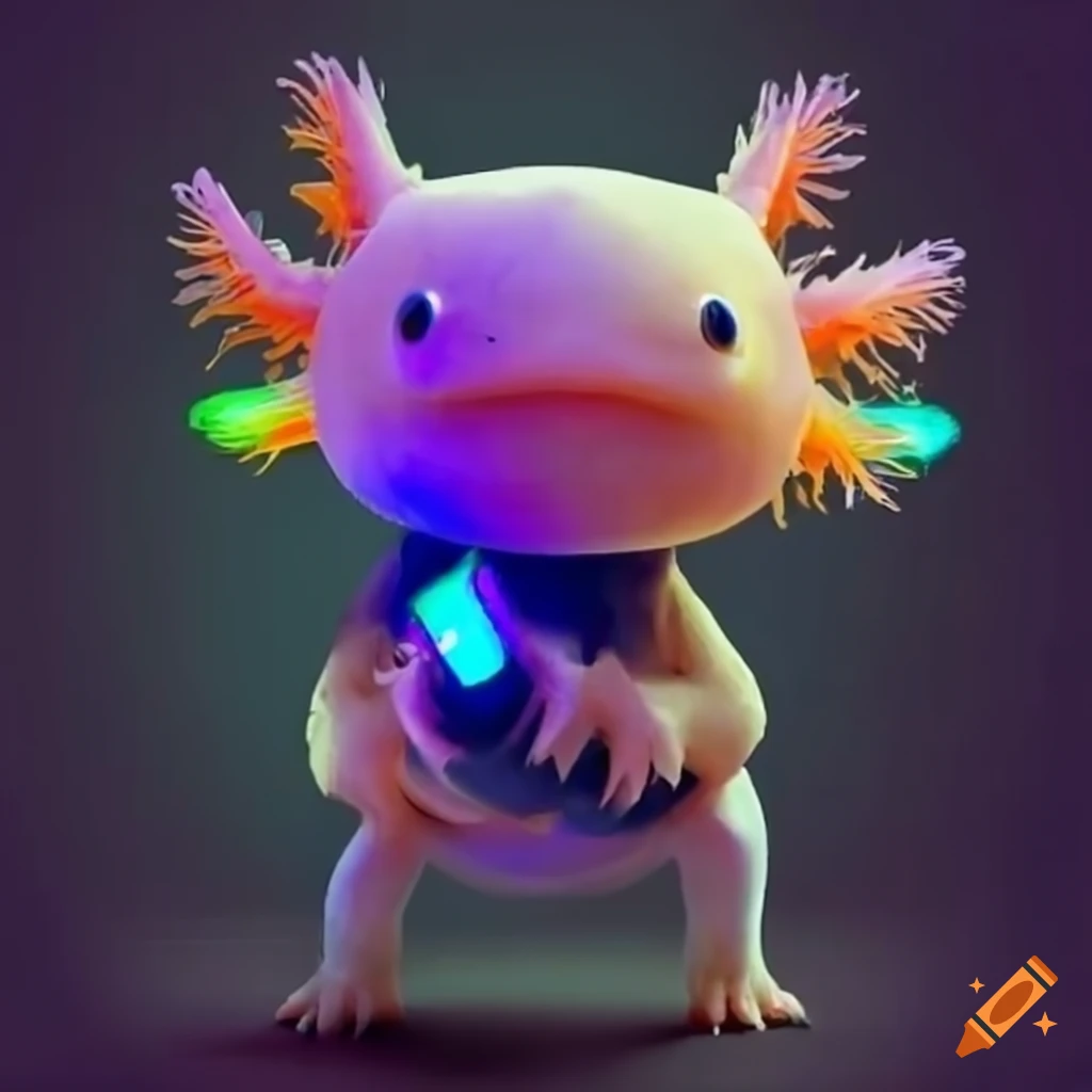 Axolotl with colorful laser tag guns on Craiyon