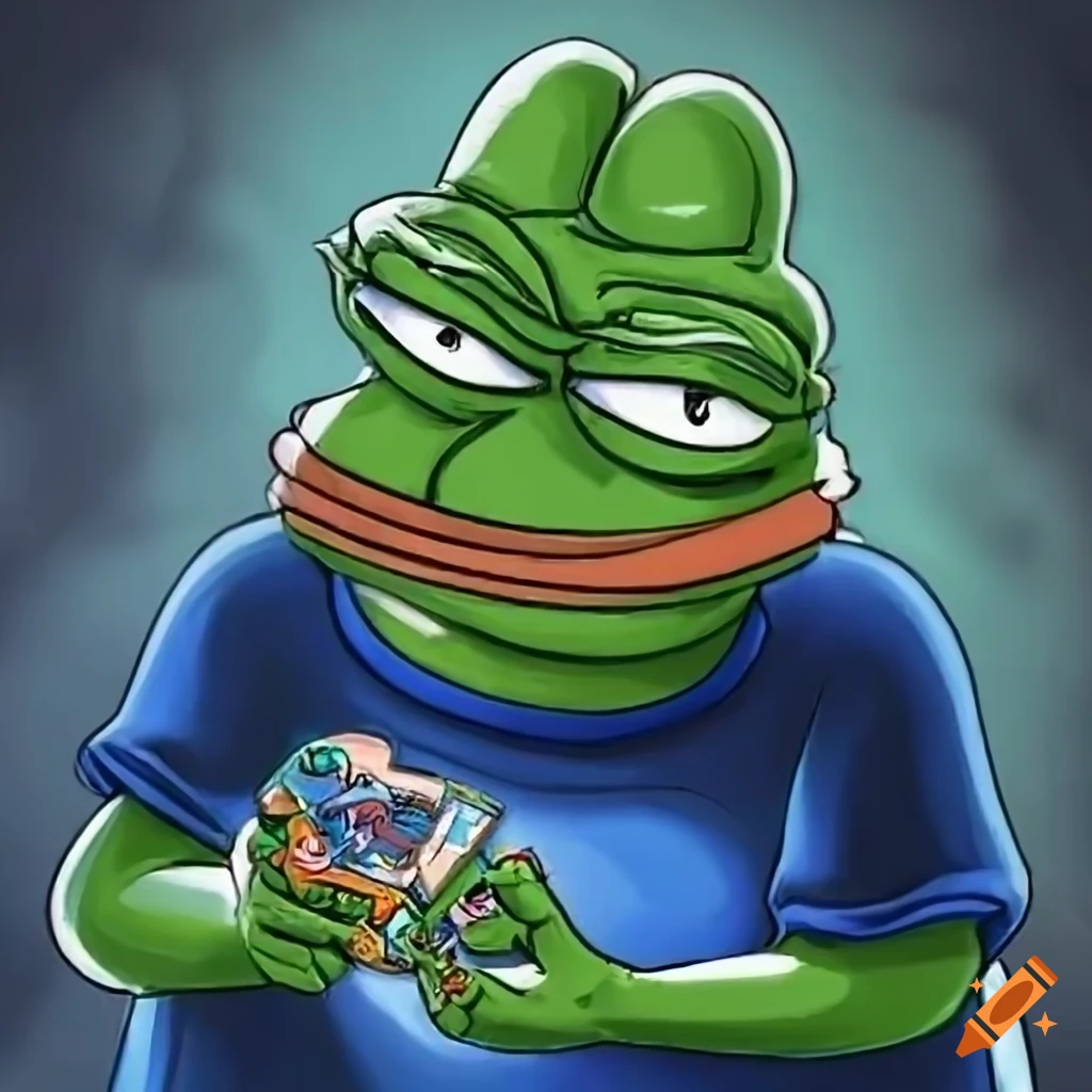 Pepe playing trading card game on Craiyon