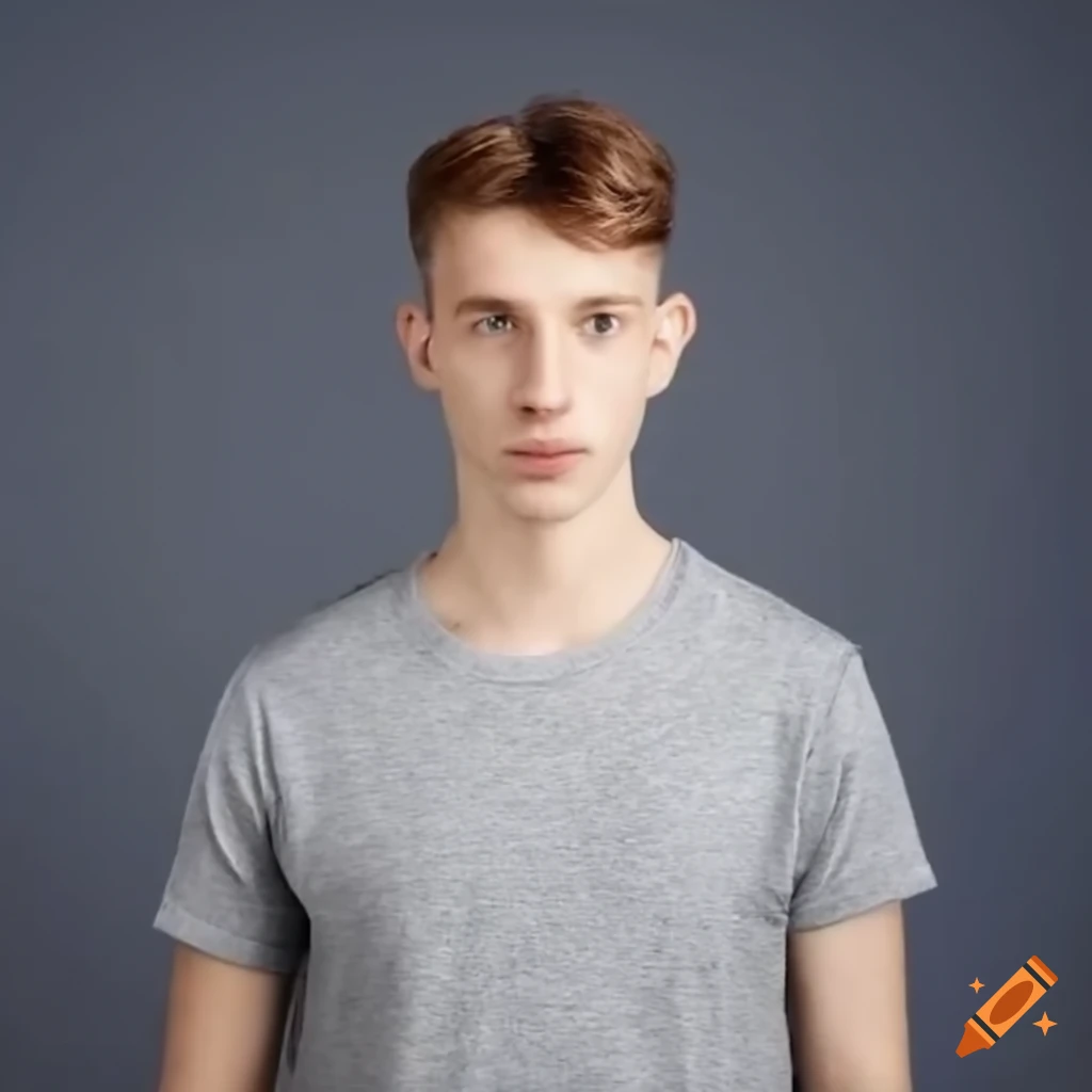 Young Man In Heather Gray T Shirt With Neutral Expression On Craiyon