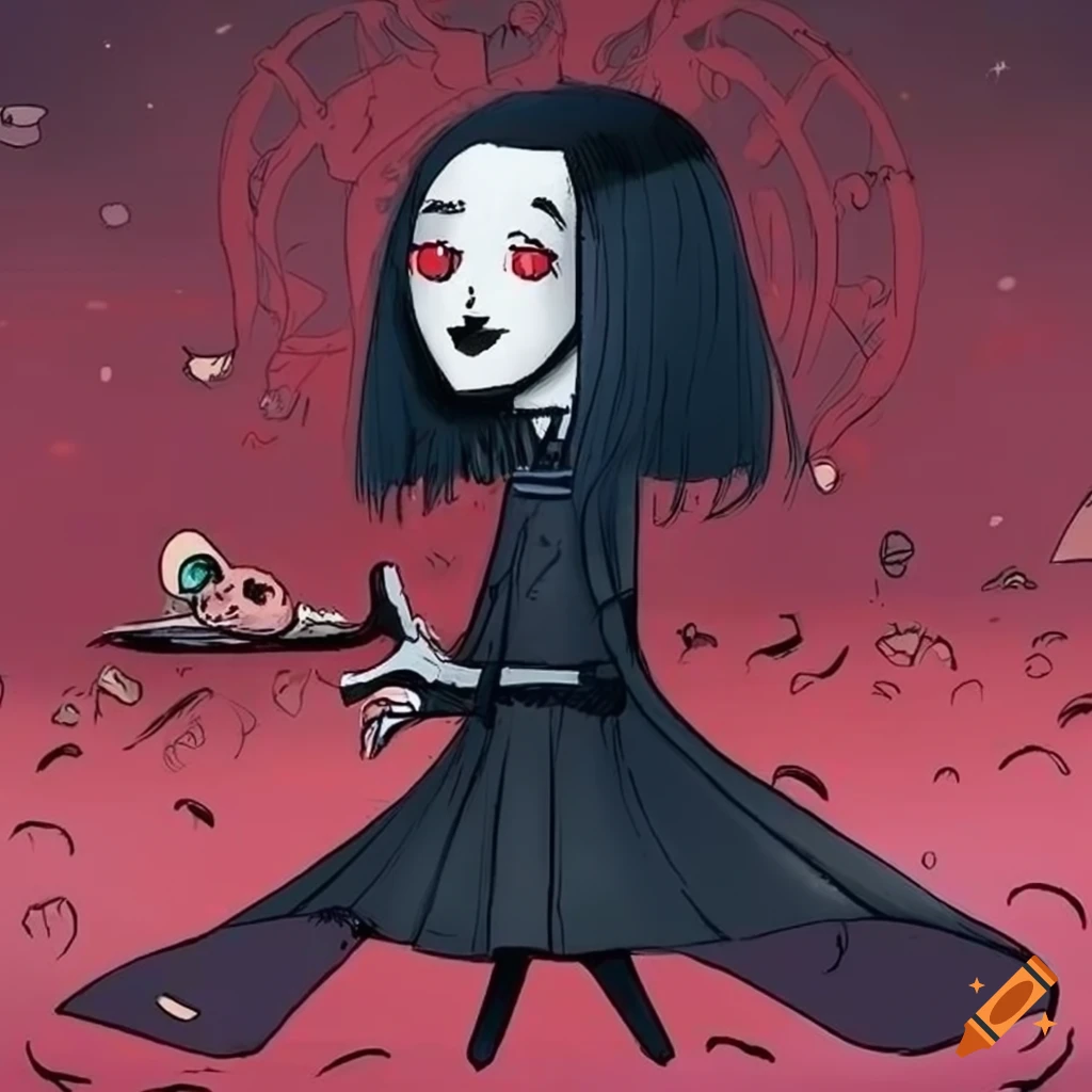 Emily the strange mysterious character in children's comic style on Craiyon