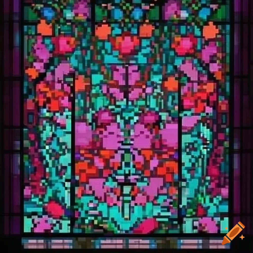 Pixel art deco stained glass with floral design on Craiyon