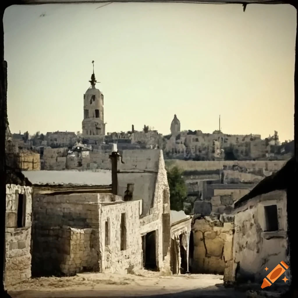 Bethlehem in the background with a shabby cottage in the foreground on ...