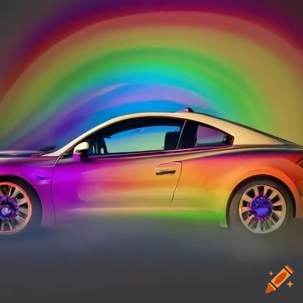 Car painted in rainbow colors on Craiyon