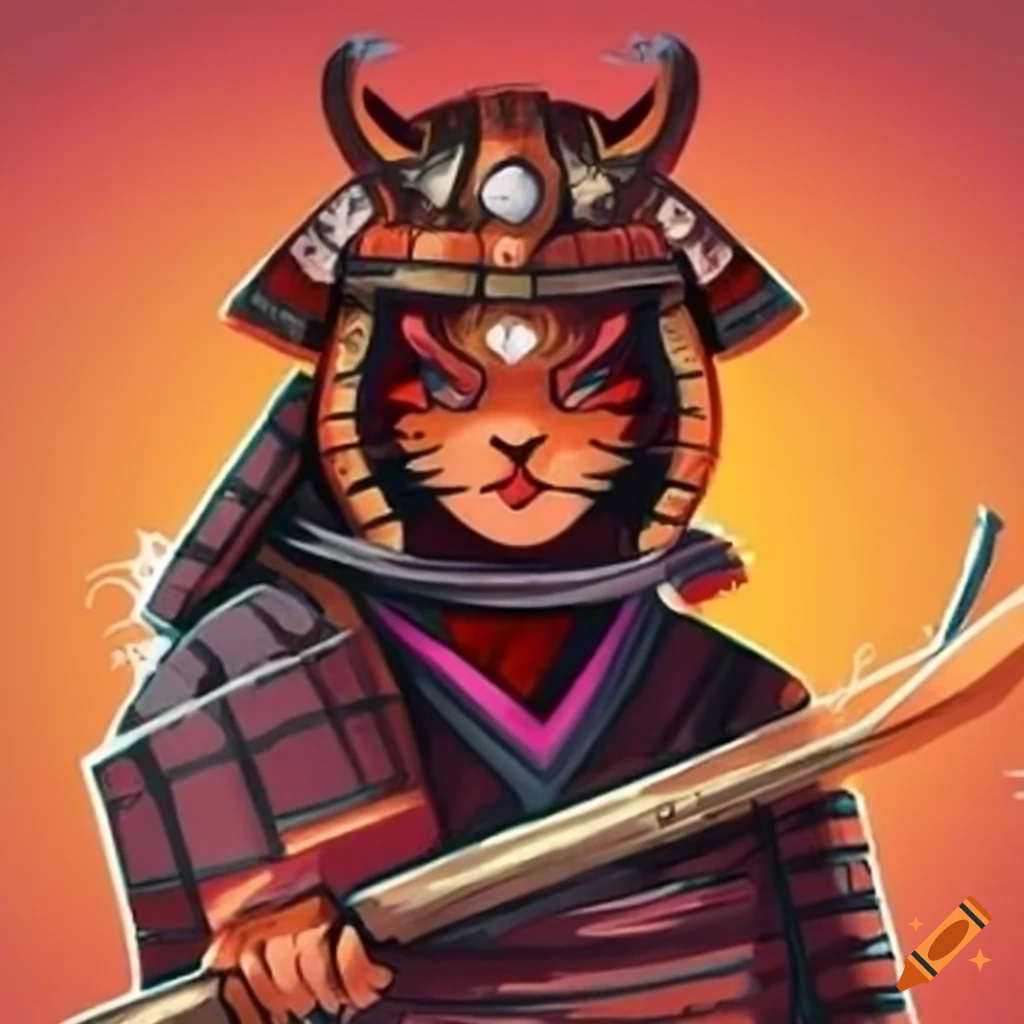 Cat samurai illustration on Craiyon