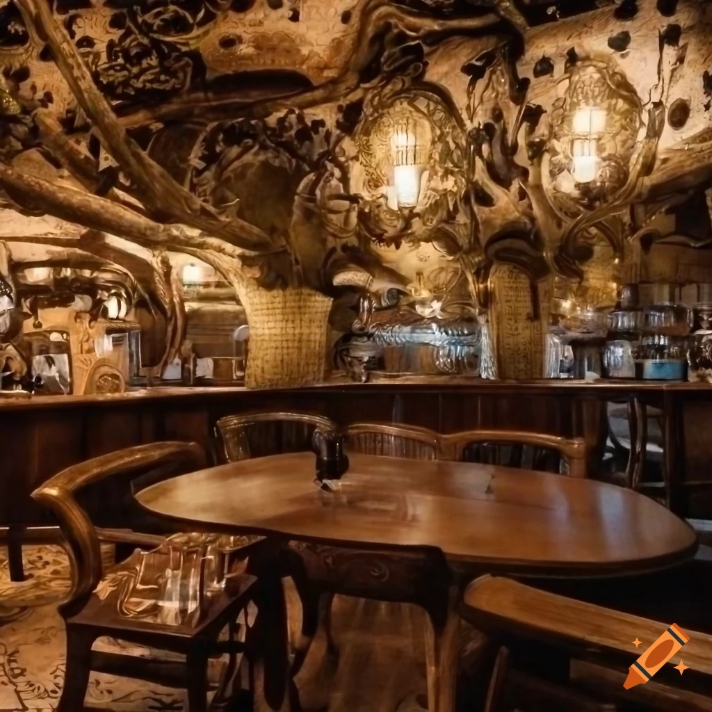 European-style tavern with an ancient willow tree bar and intricate ...