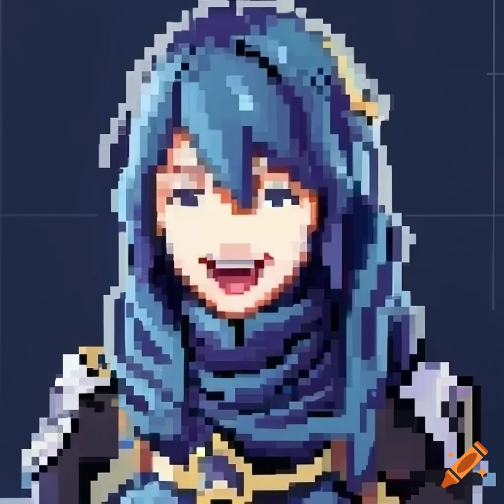 Pixel art oil painting of smiling lucina with detailed face on Craiyon
