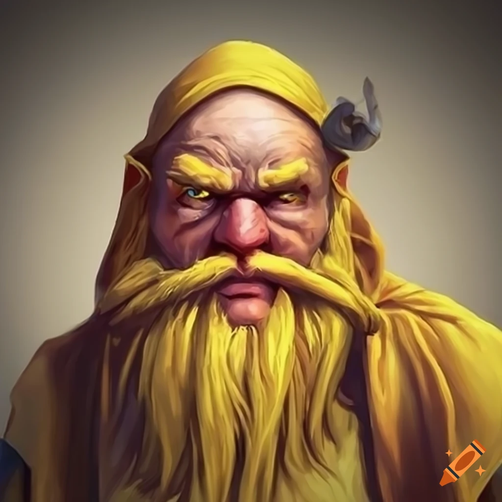 Profile of an older fantasy dwarf with white beard and yellow cloth ...