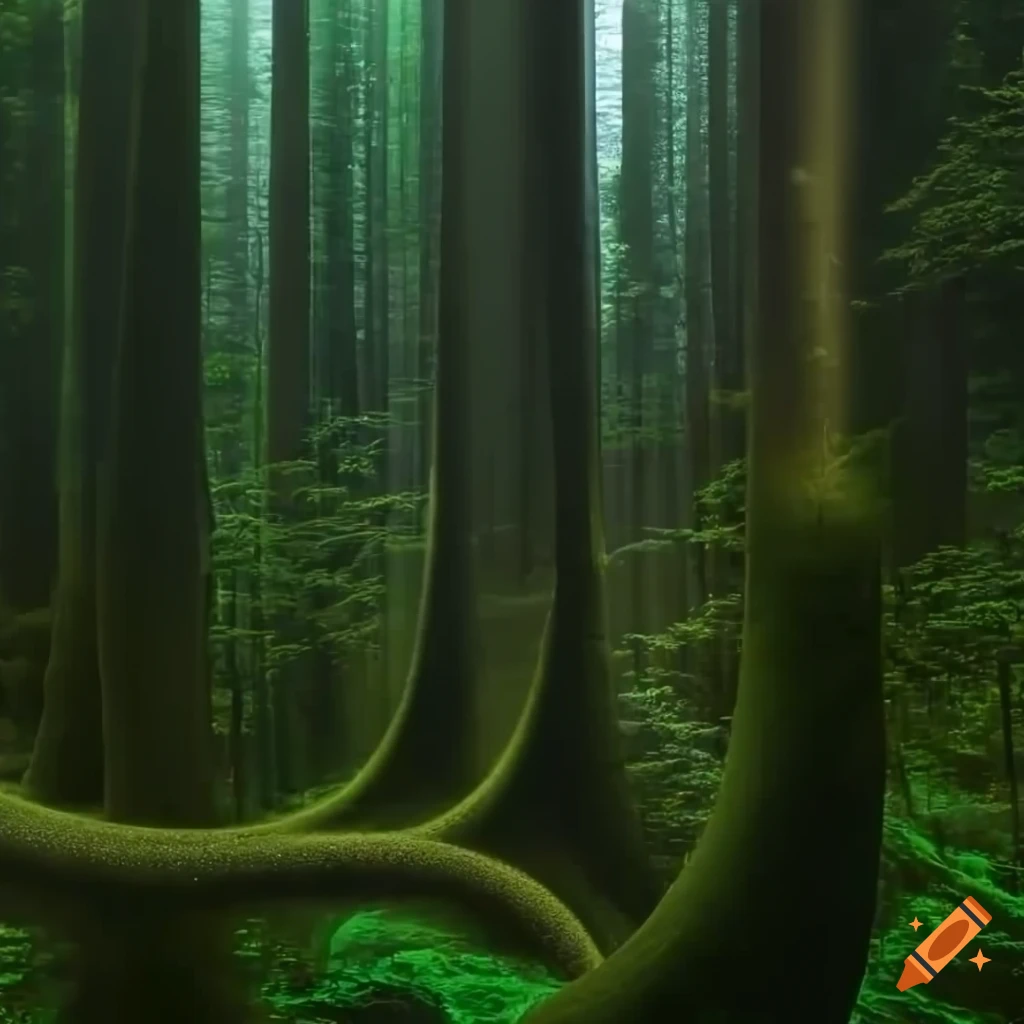 4k loop of a forest with crystal-like trees in a fractal pattern on Craiyon