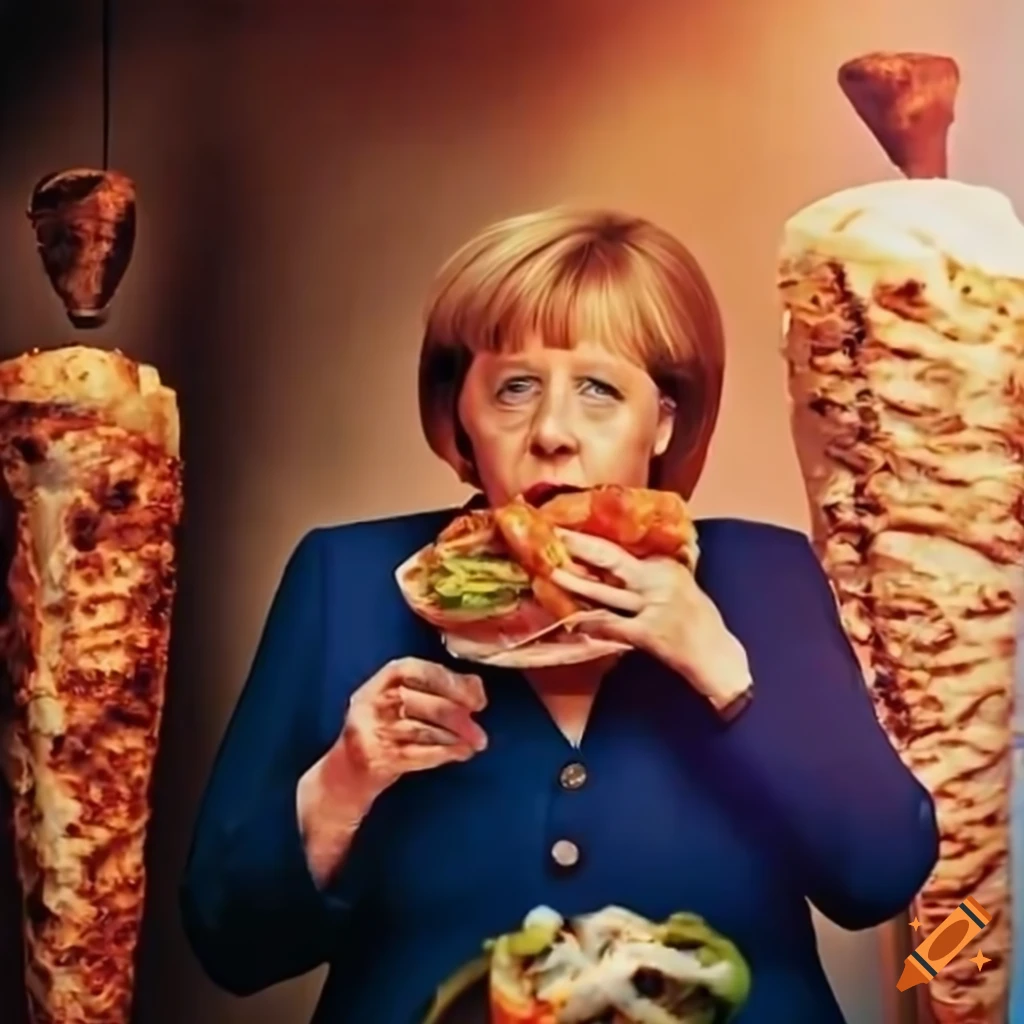 Angela merkel eating a traditional turkish döner kebab with friends on ...