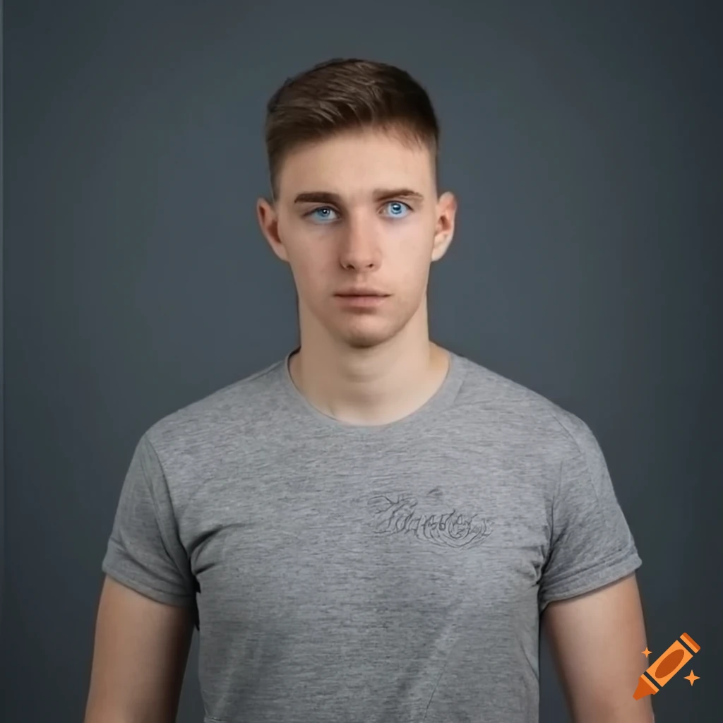 Handsome white guy with blue eyes and neutral expression in heather ...