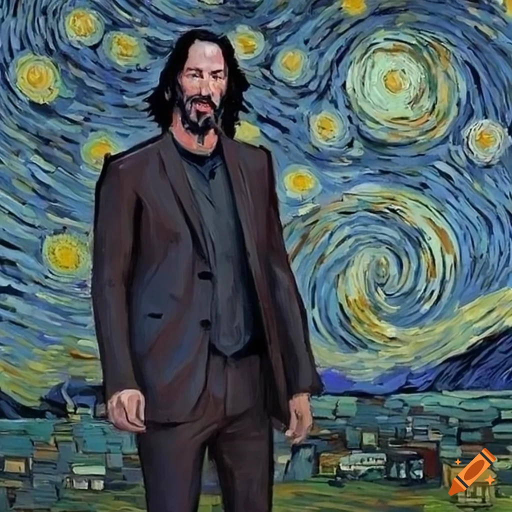 Full body shot of keanu reeves in a style resembling van gogh's on Craiyon