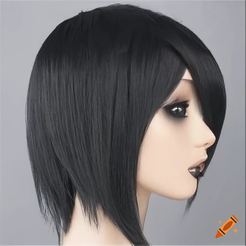 Black emo bob hair wig on Craiyon