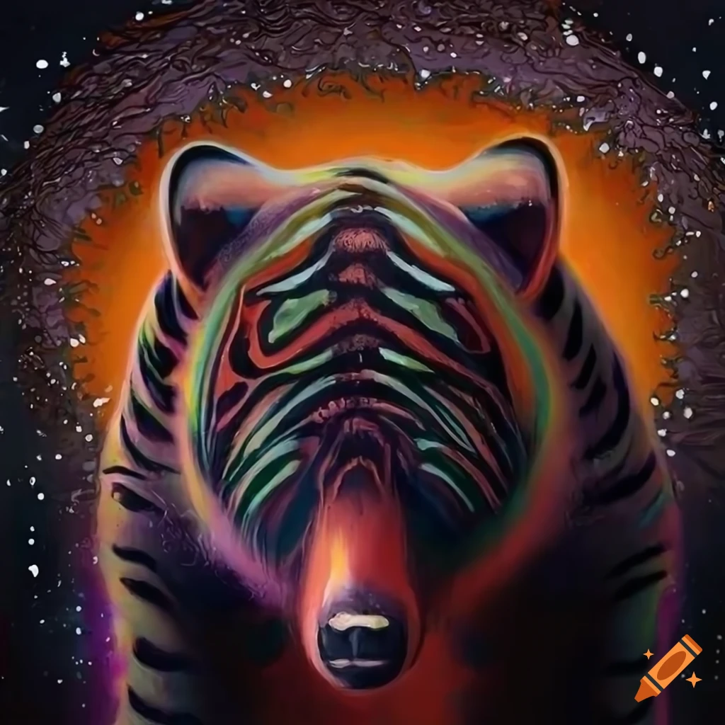 Abstract primitive art landscape with cosmos, milky way, and various ...