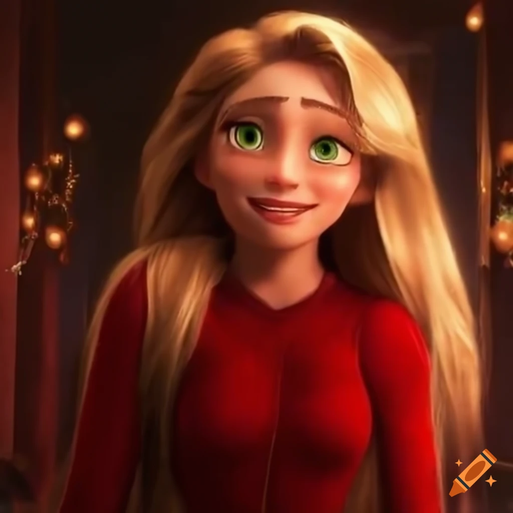 Live rapunzel in a red dress on Craiyon