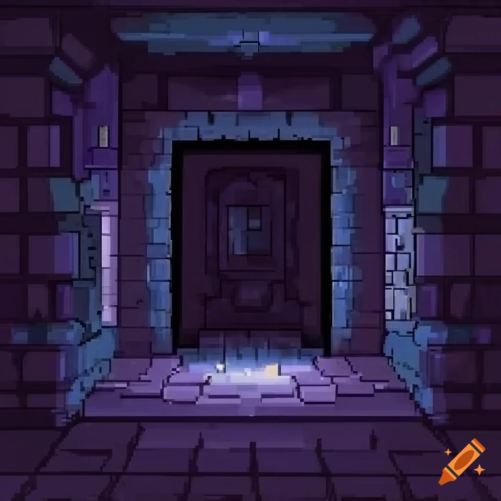 16 bit dungeon background with torches on the wall in a well-lit room ...