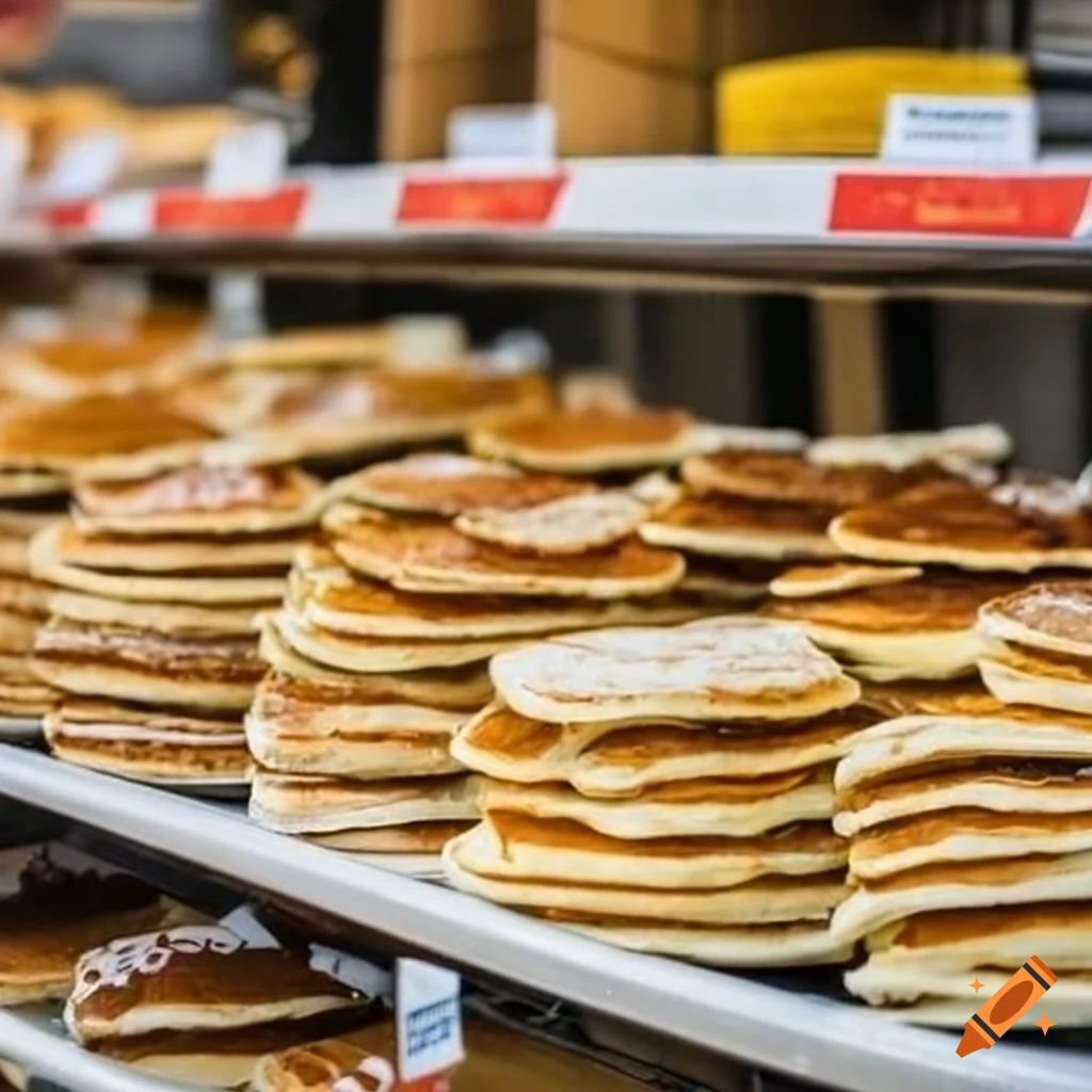 Store shelf full of pancakes on Craiyon
