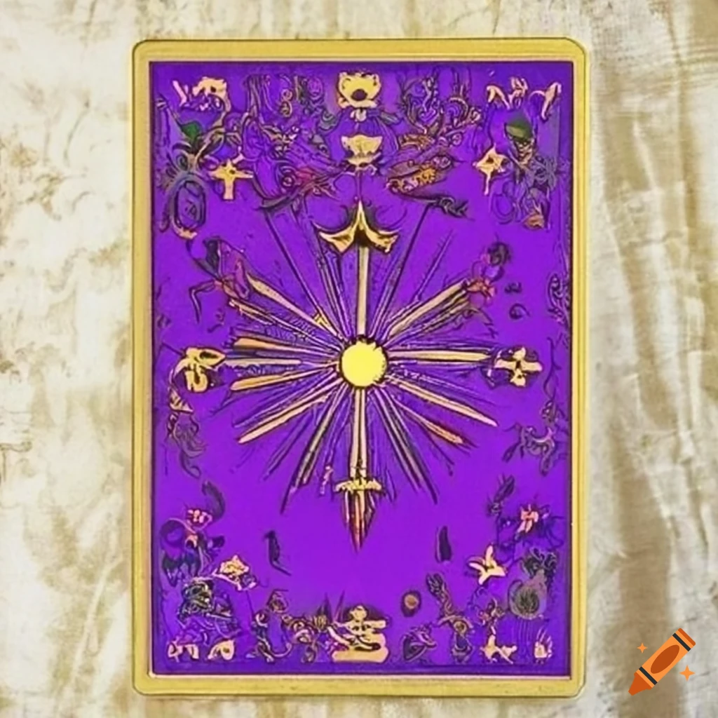 Gold and purple tarot card on Craiyon