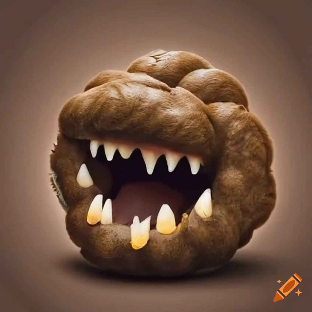 Unusual concept of dog poo with teeth on Craiyon