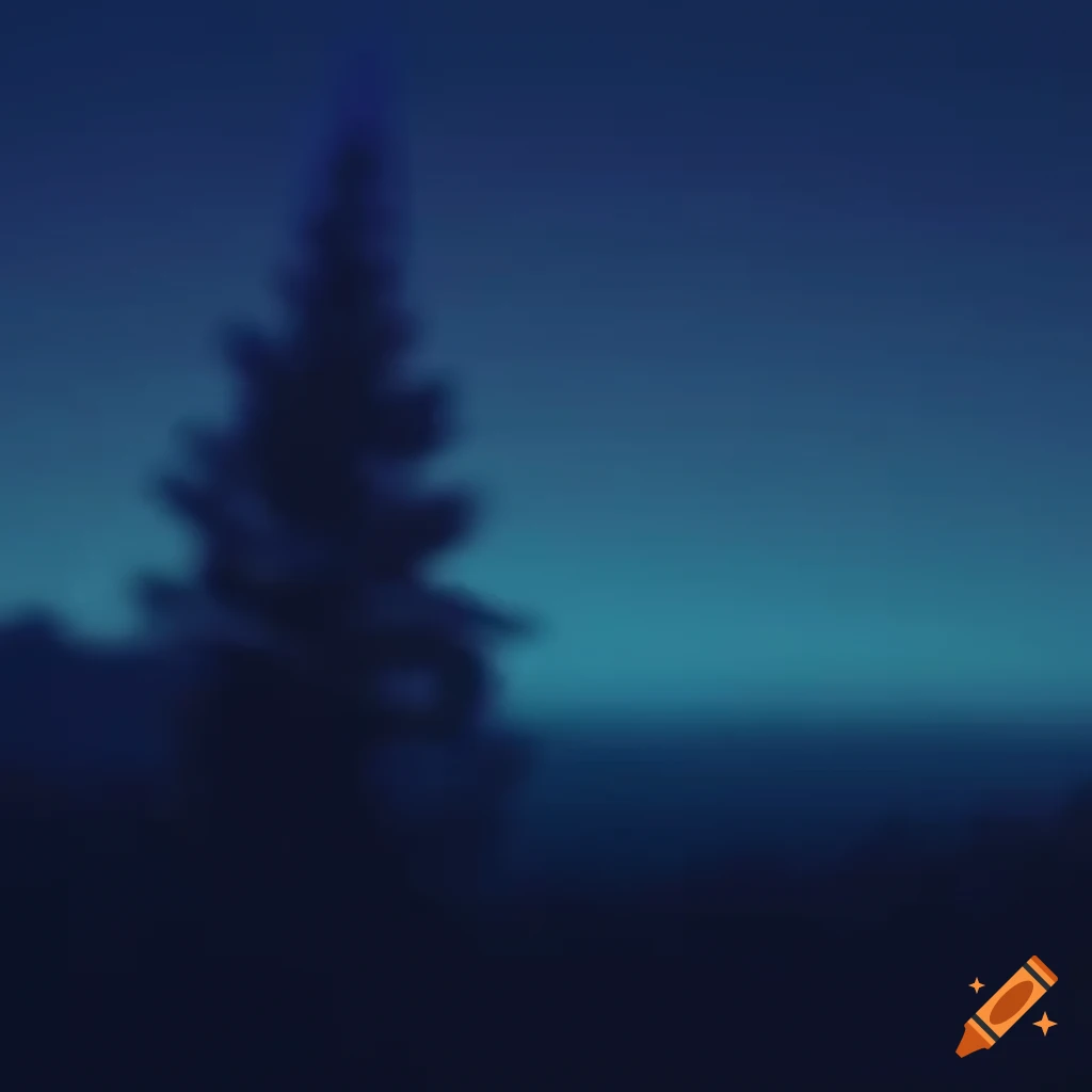 Grainy night photo of trees on distant hills with faint light ...