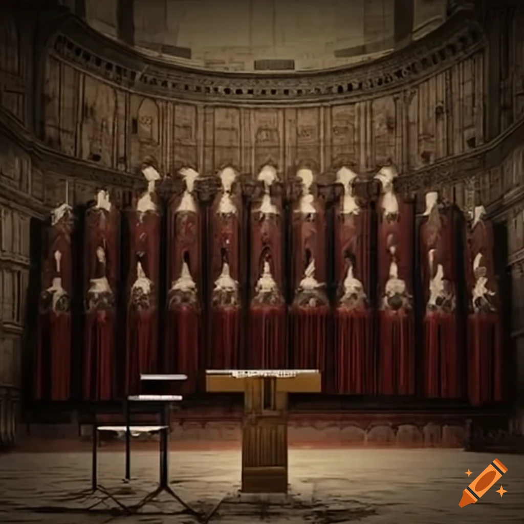 Large choir in an apocalyptic setting on Craiyon