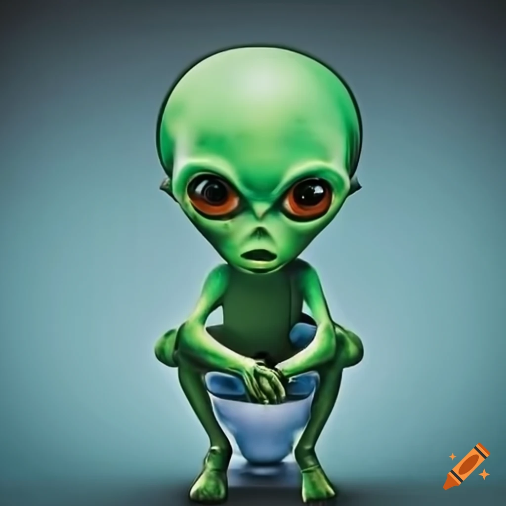 Confused alien sitting on a toilet on Craiyon