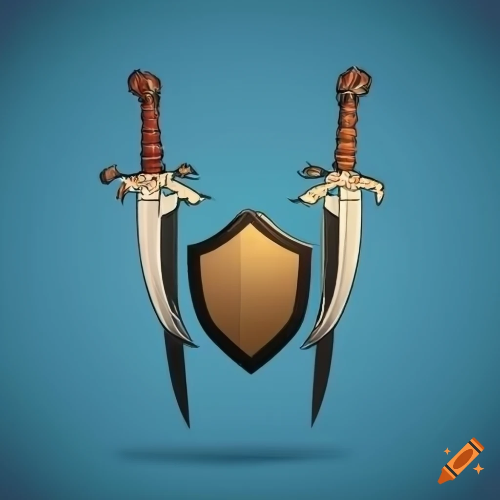 Rpg fantasy flag emblem with sword and shield on blue background on Craiyon