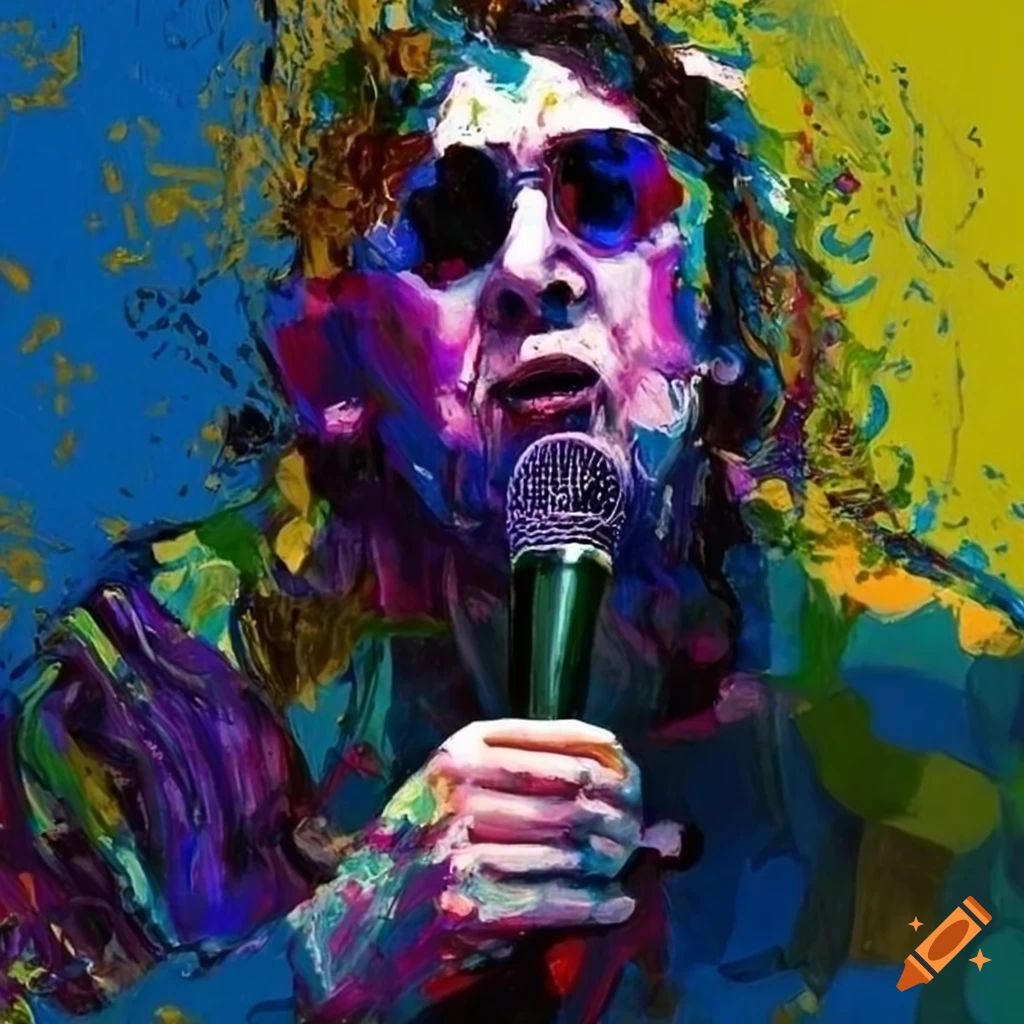 Abstract portrait of a musician with a microphone and cigarette in bold ...