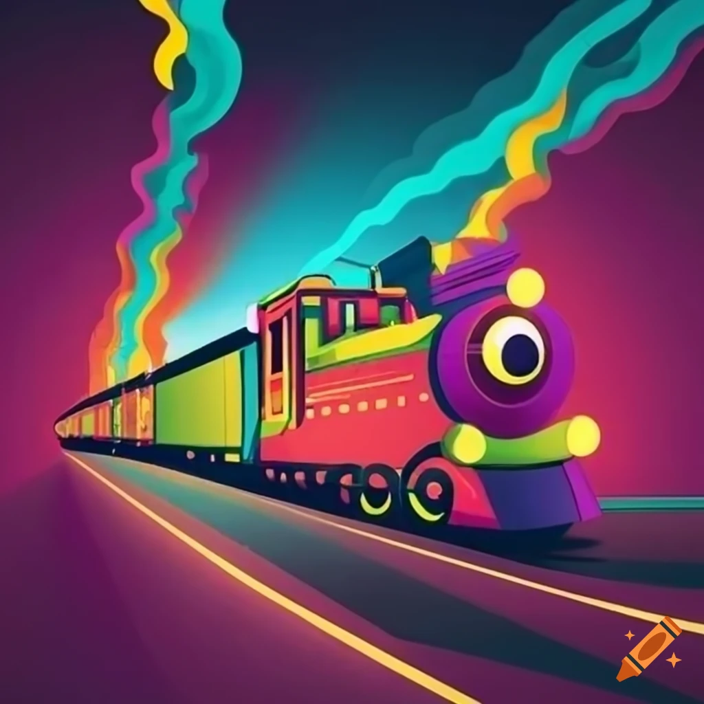 Disco-inspired 1970s train graphic design on Craiyon