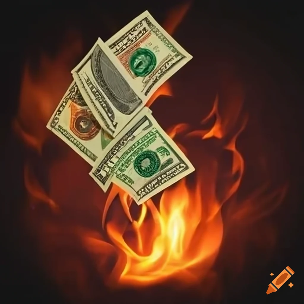 Burning money background on Craiyon