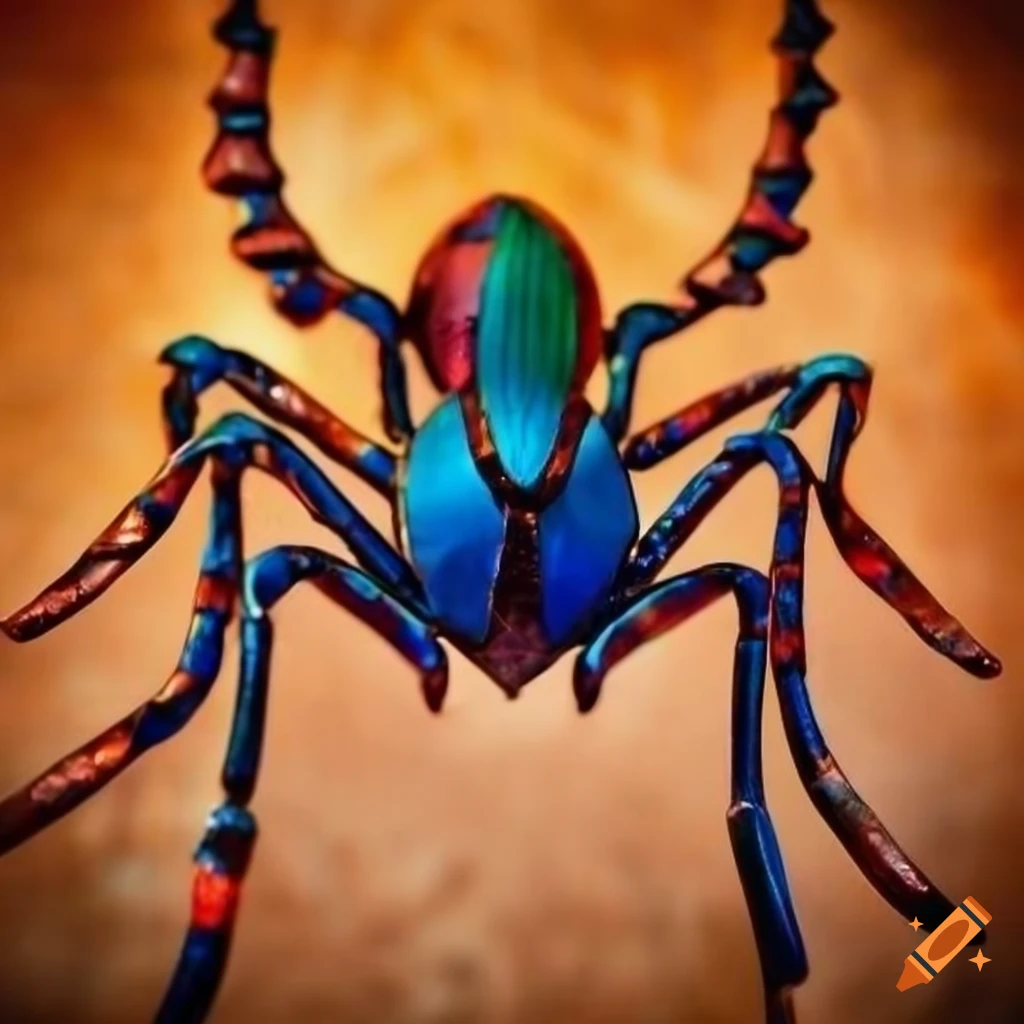 Joro spider stained glass in tribal colors on Craiyon