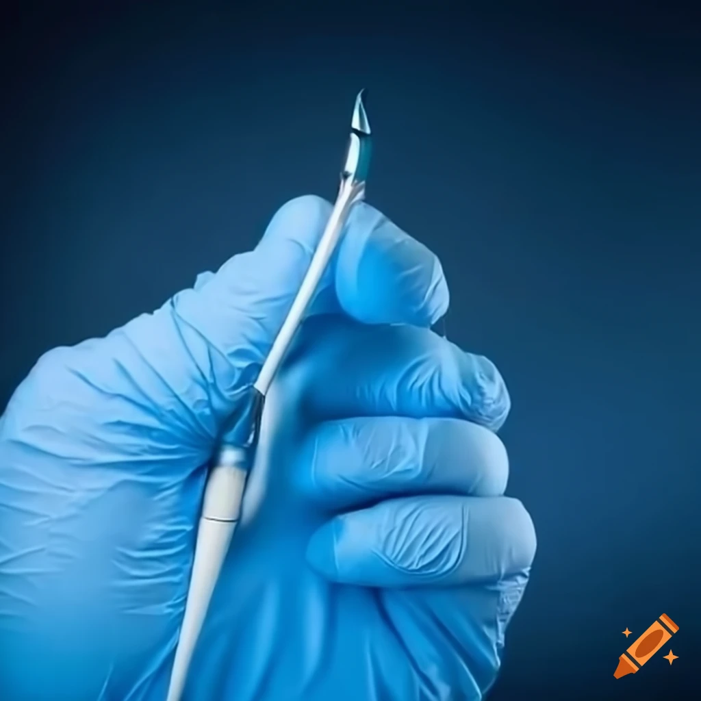 German doctor in blue nitrile gloves with medical instruments on Craiyon