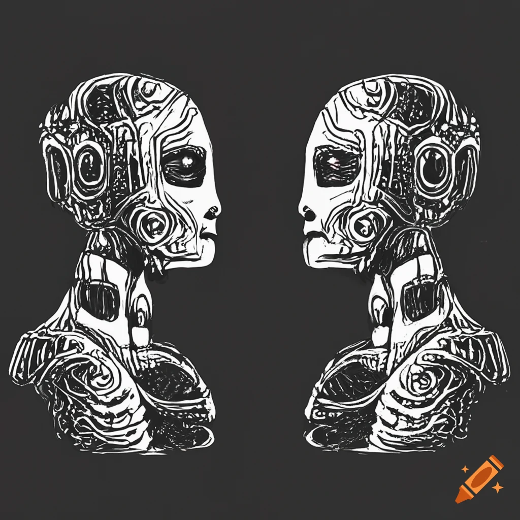 Two robot heads with visible sound waves on Craiyon