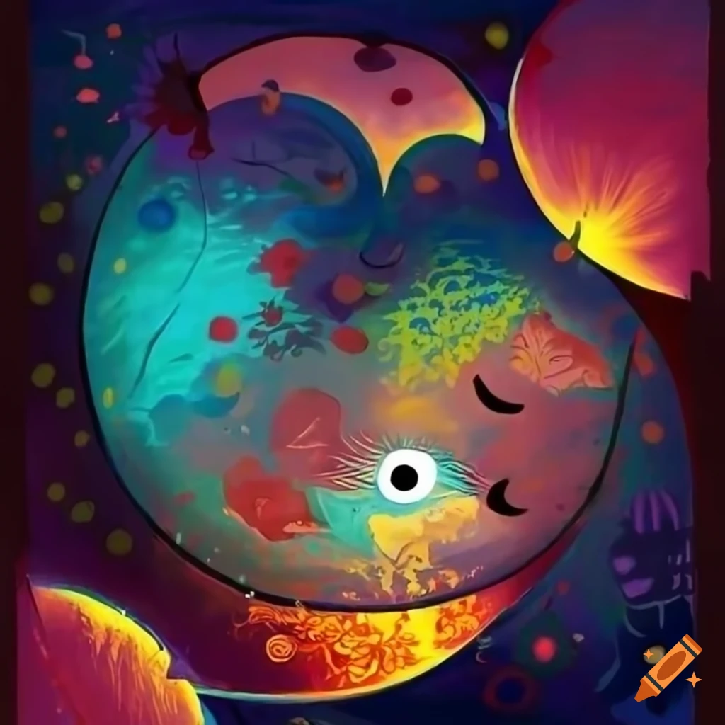 Abstract primitive art landscape with cosmos animals on Craiyon