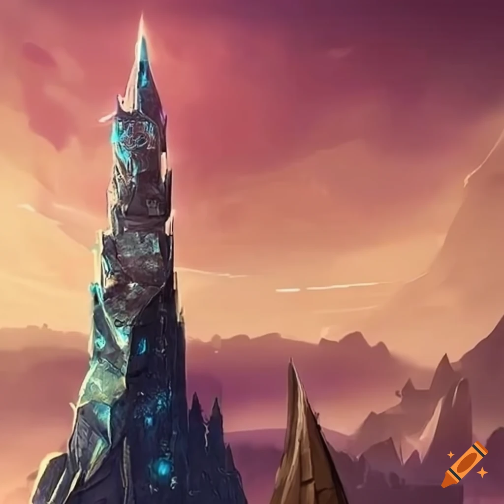 Magic tower with books, magic crystals, and stone guards on the first ...