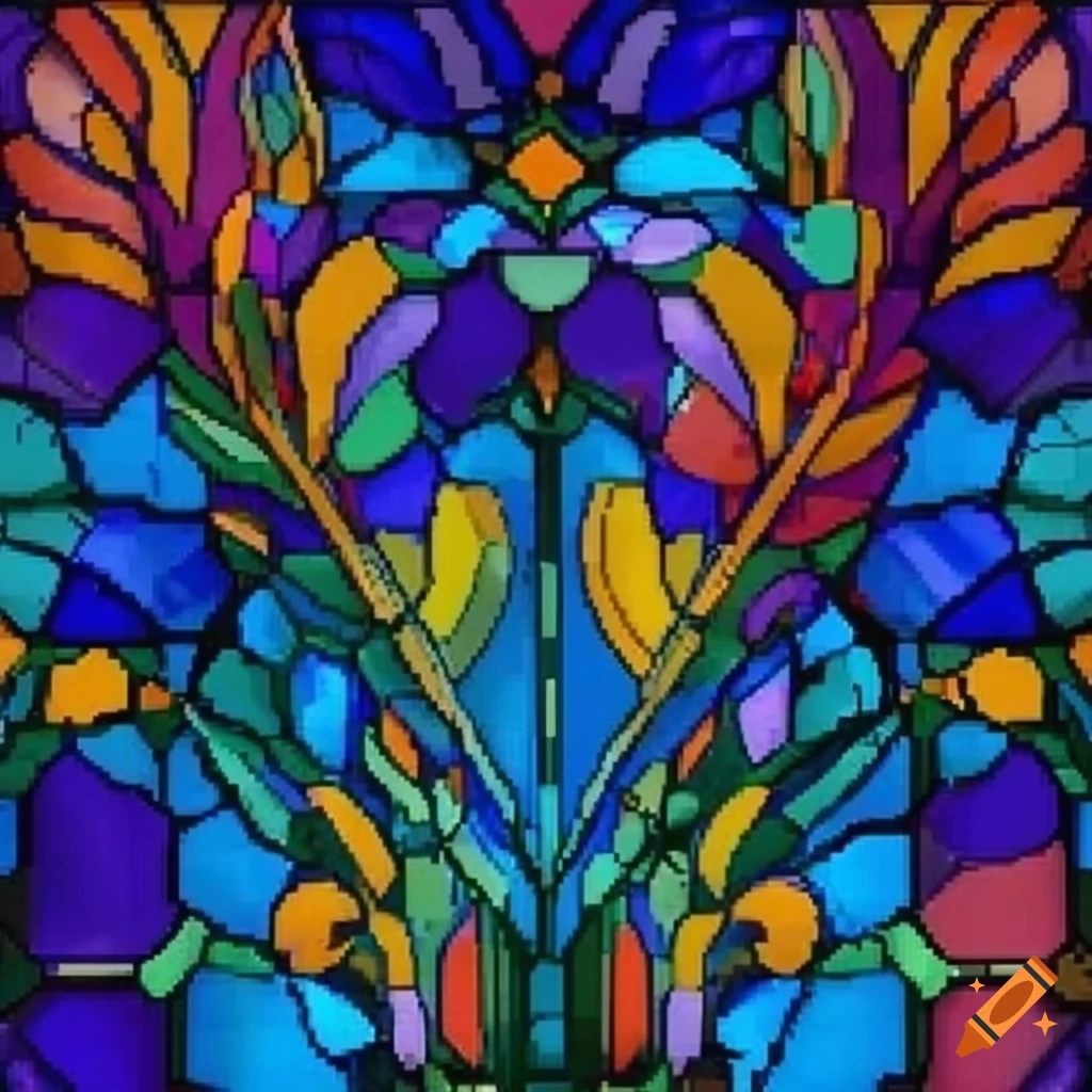 Pixel art of art deco stained glass with flowers on Craiyon