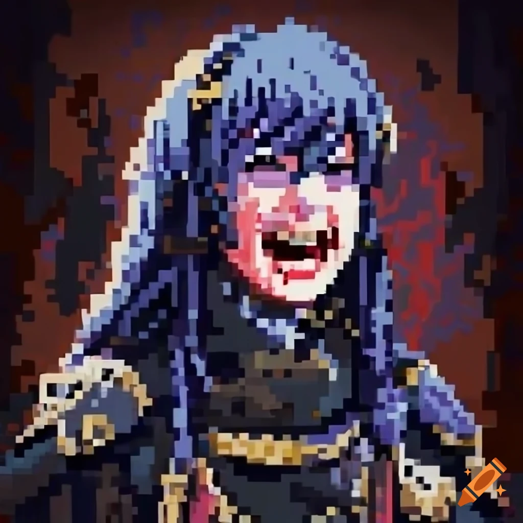 Pixel art oil painting of a laughing Lucina in a post-apocalyptic ...