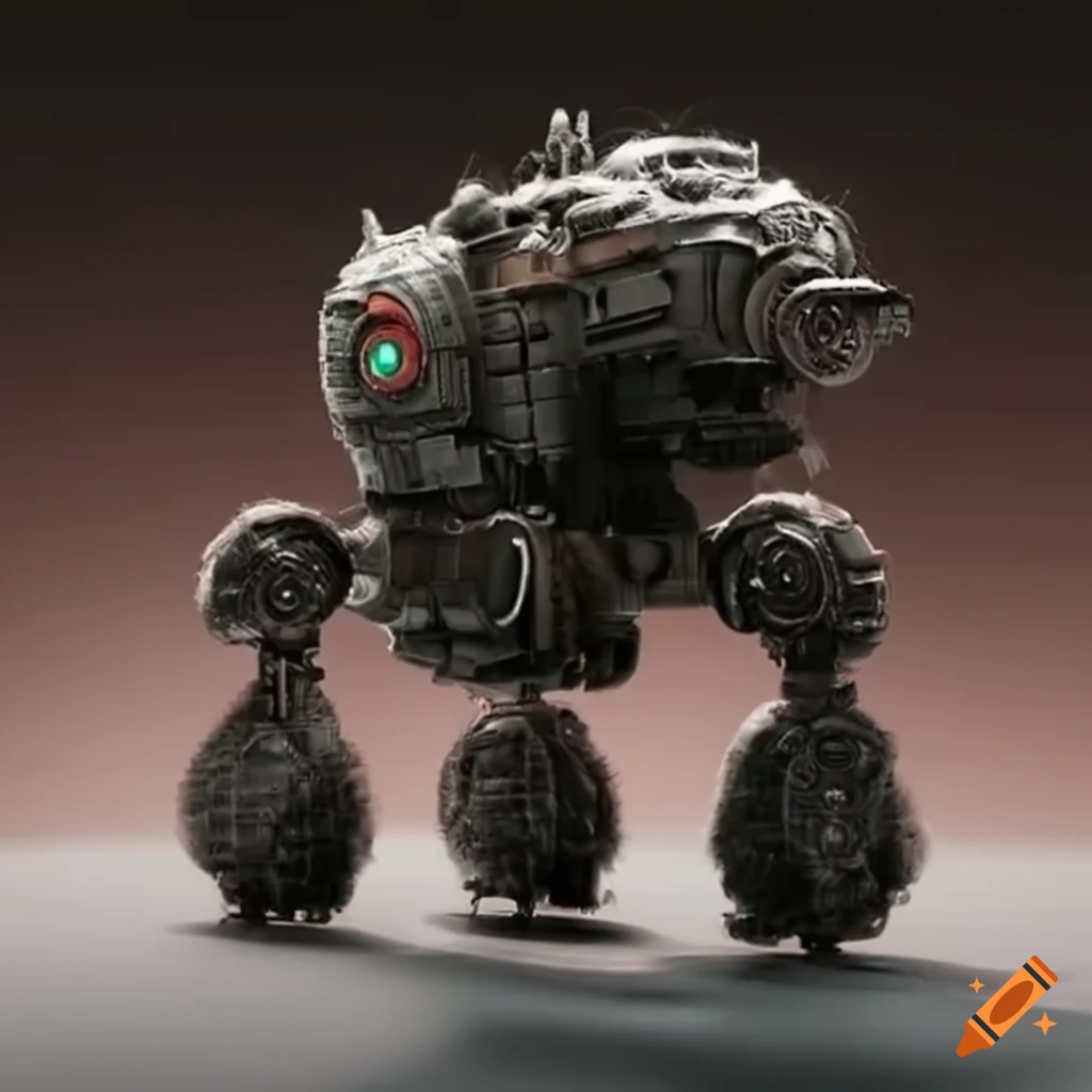 Intricate wool train mech hovering on Craiyon