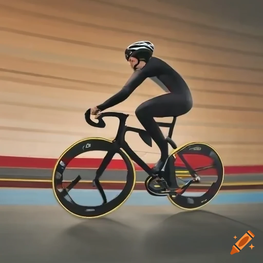 Rider on a black track bike in a velodrome on Craiyon