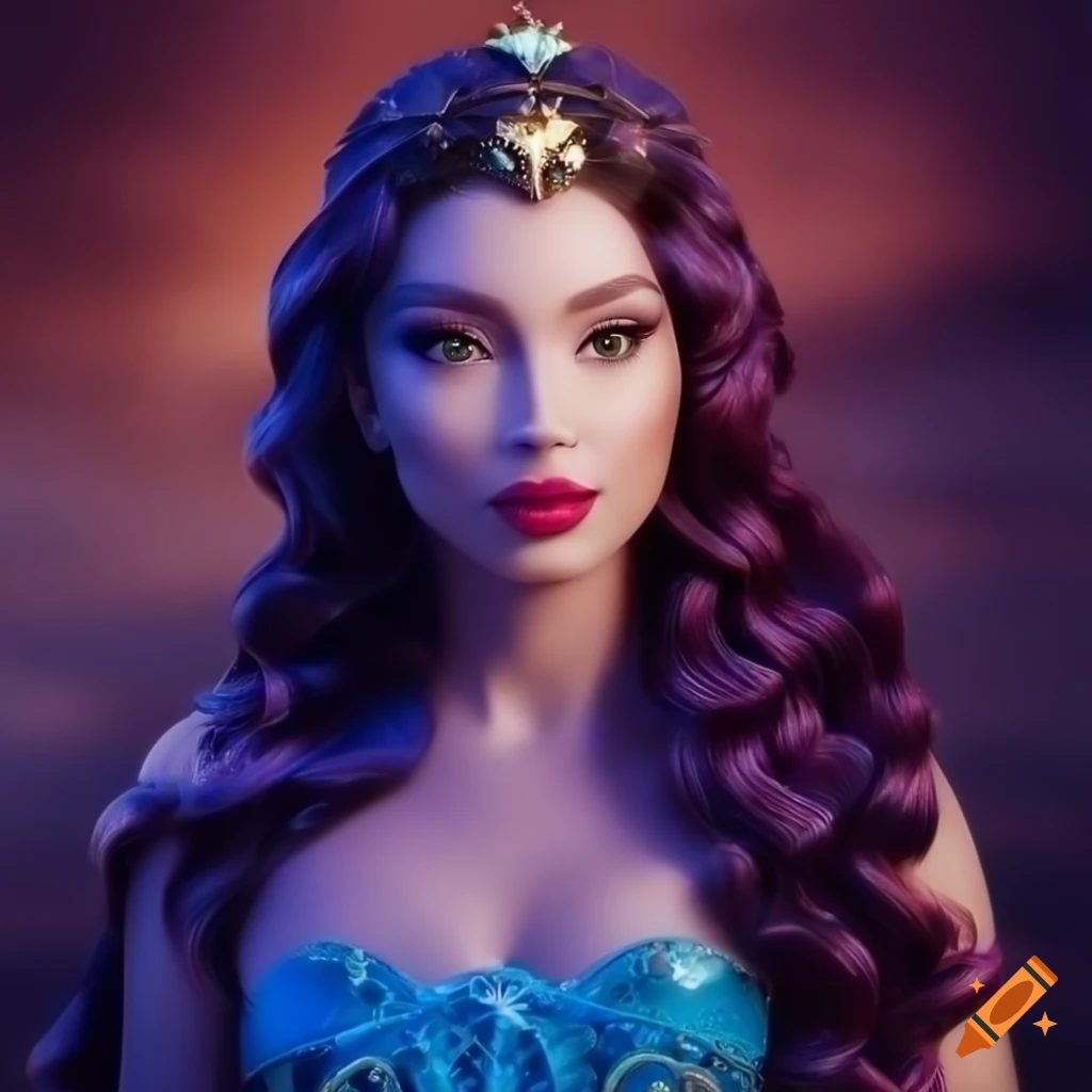 Disney princess posing elegantly by the ocean in intricate detail and ...