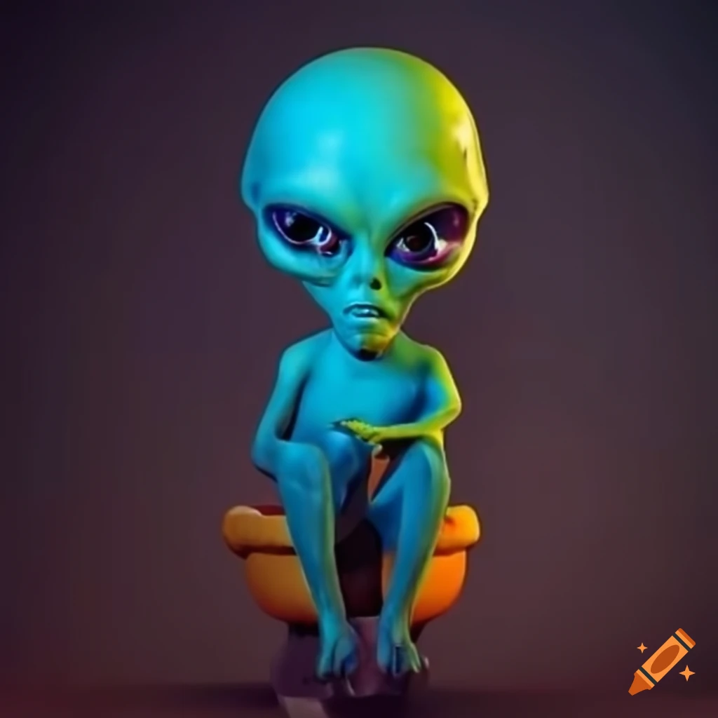 Confused alien sitting on a toilet on Craiyon