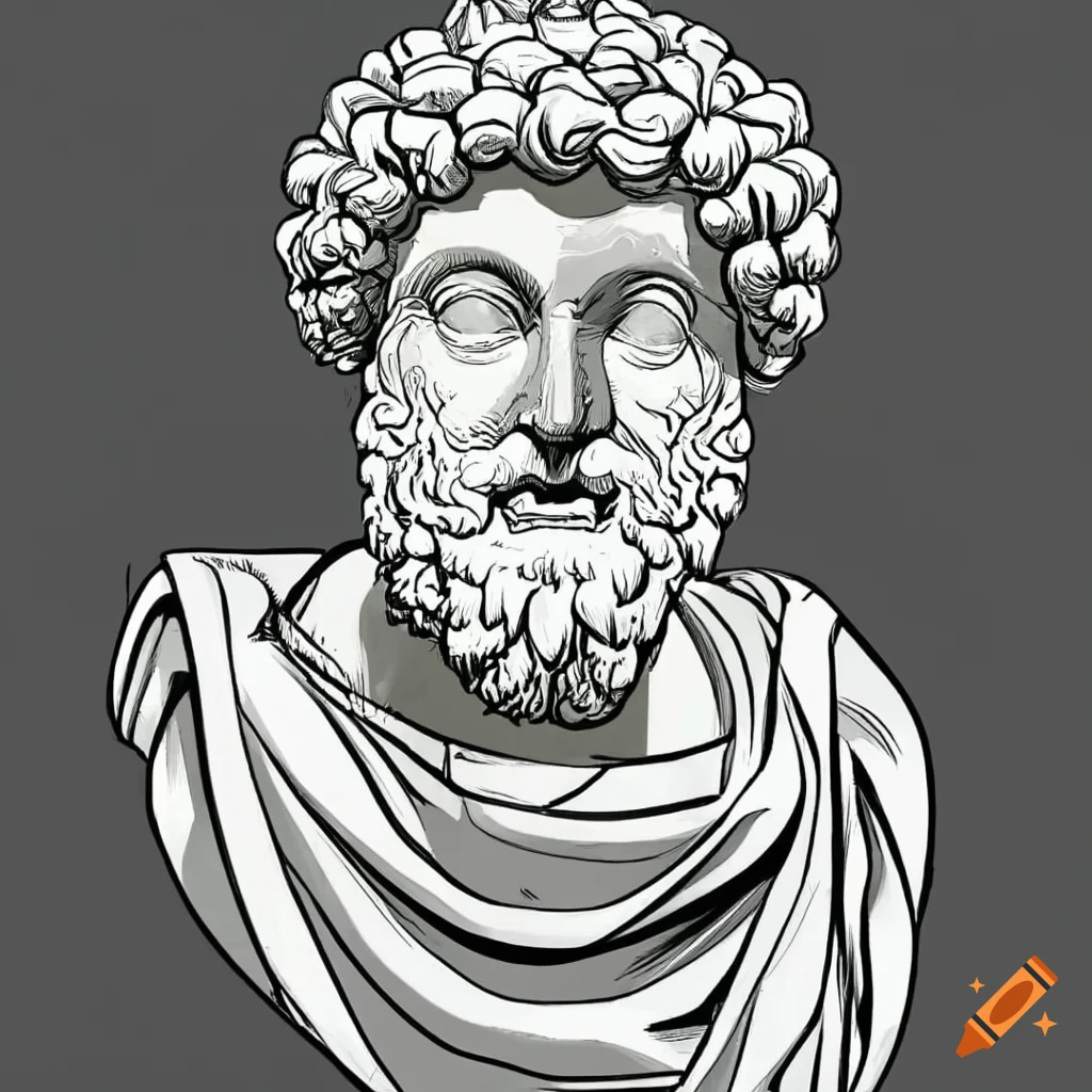Intricately detailed line art of Marcus Aurelius Stoic portrait ...