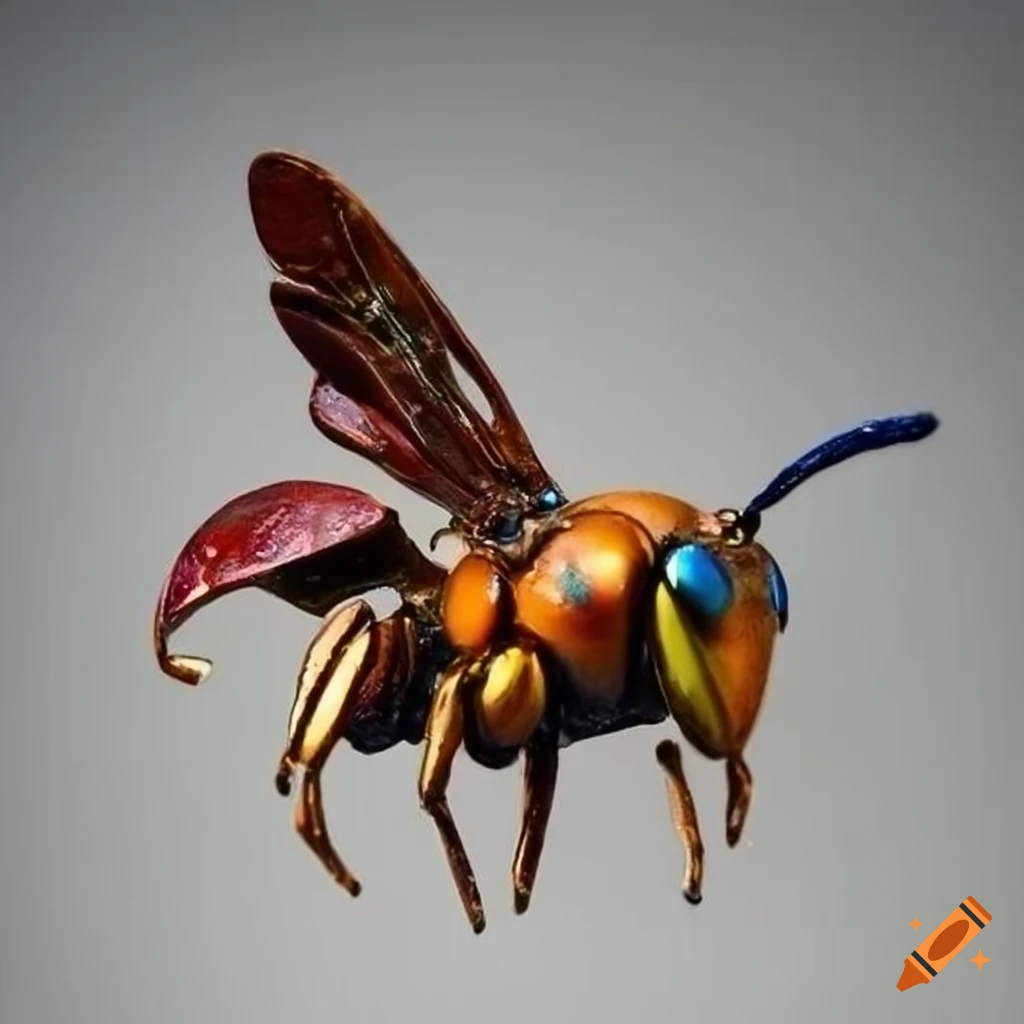 Bee Wasp sculpture with colorful gemstone wings on Craiyon