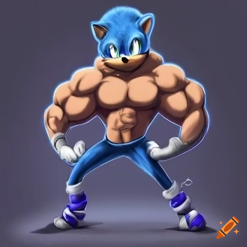 Muscular sonic the hedgehog in detailed digital art on Craiyon