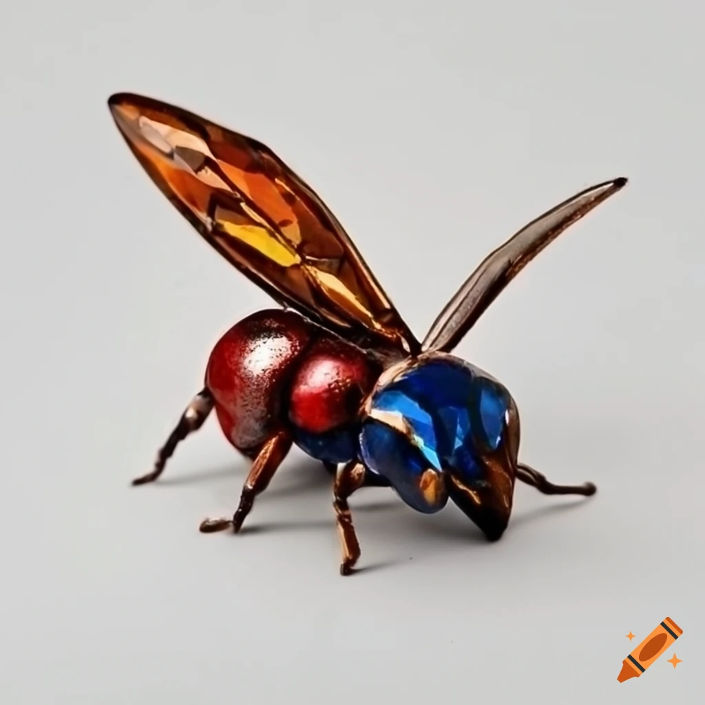 Bee and wasp copper metal plated with gemstones in red, yellow, and ...