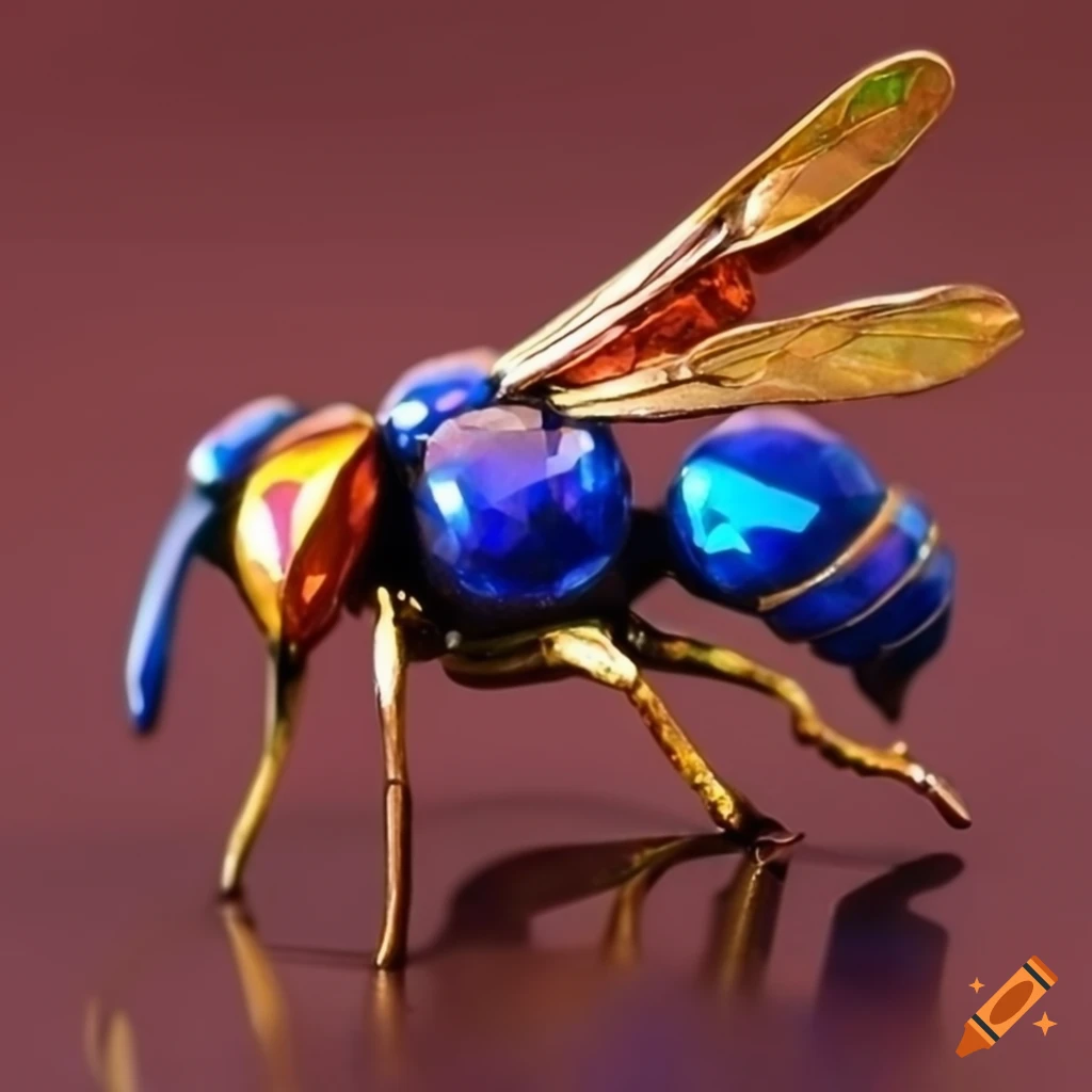 Bee wasp sculpture with gemstone colors on Craiyon