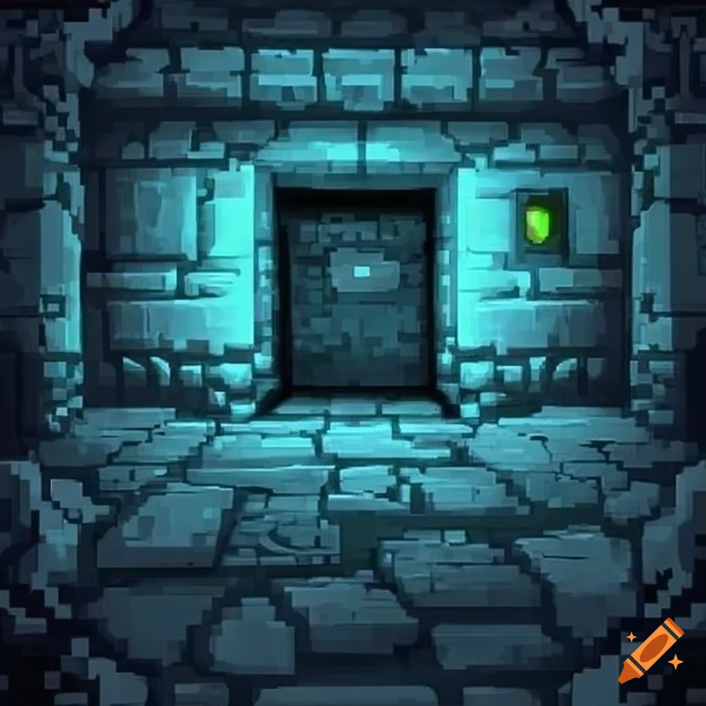 16 bit dungeon background with torches on the wall in a well-lit room ...