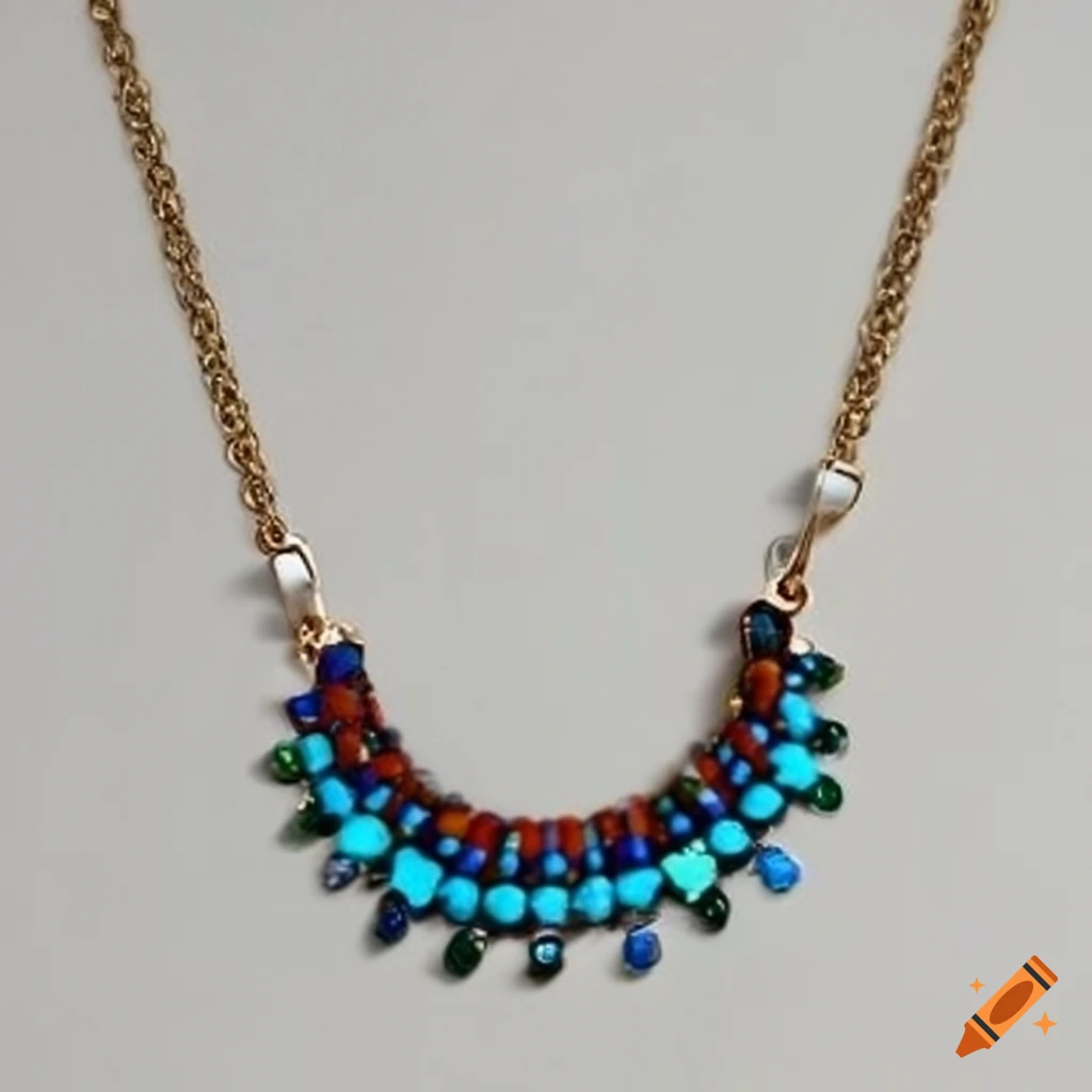 Native gem necklace in blue color on Craiyon